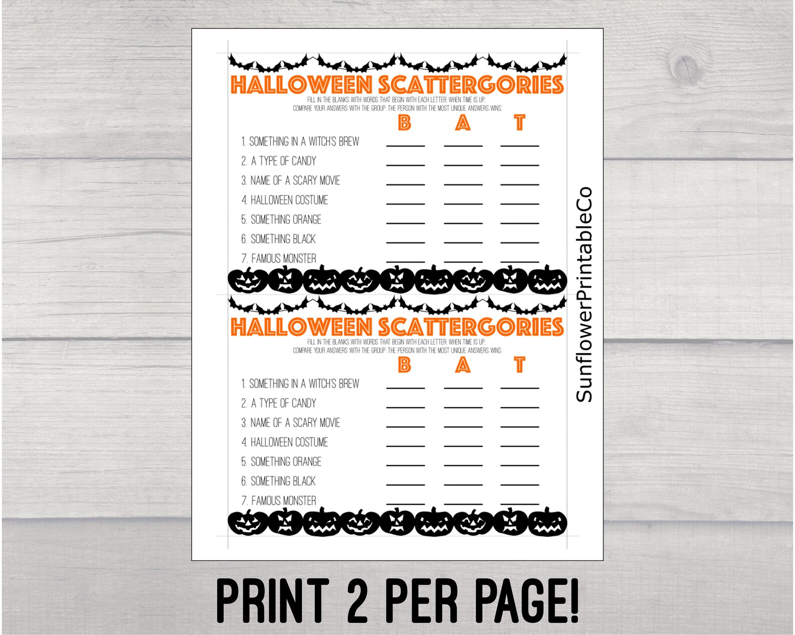 Halloween Scattergories Printable, Halloween Game Printable, Digital ...