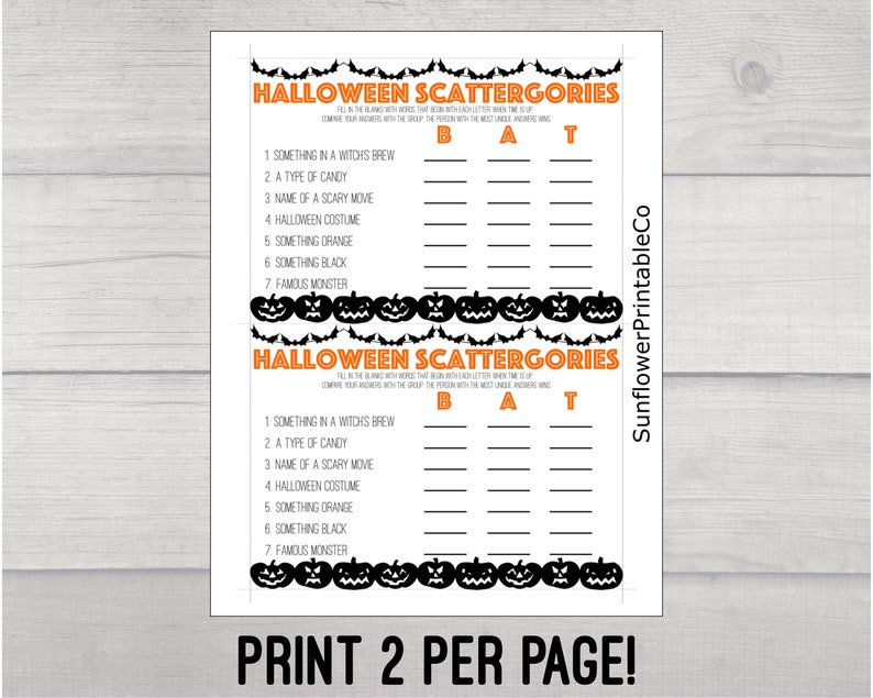 Halloween Scattergories Printable, Halloween Game Printable, Digital ...