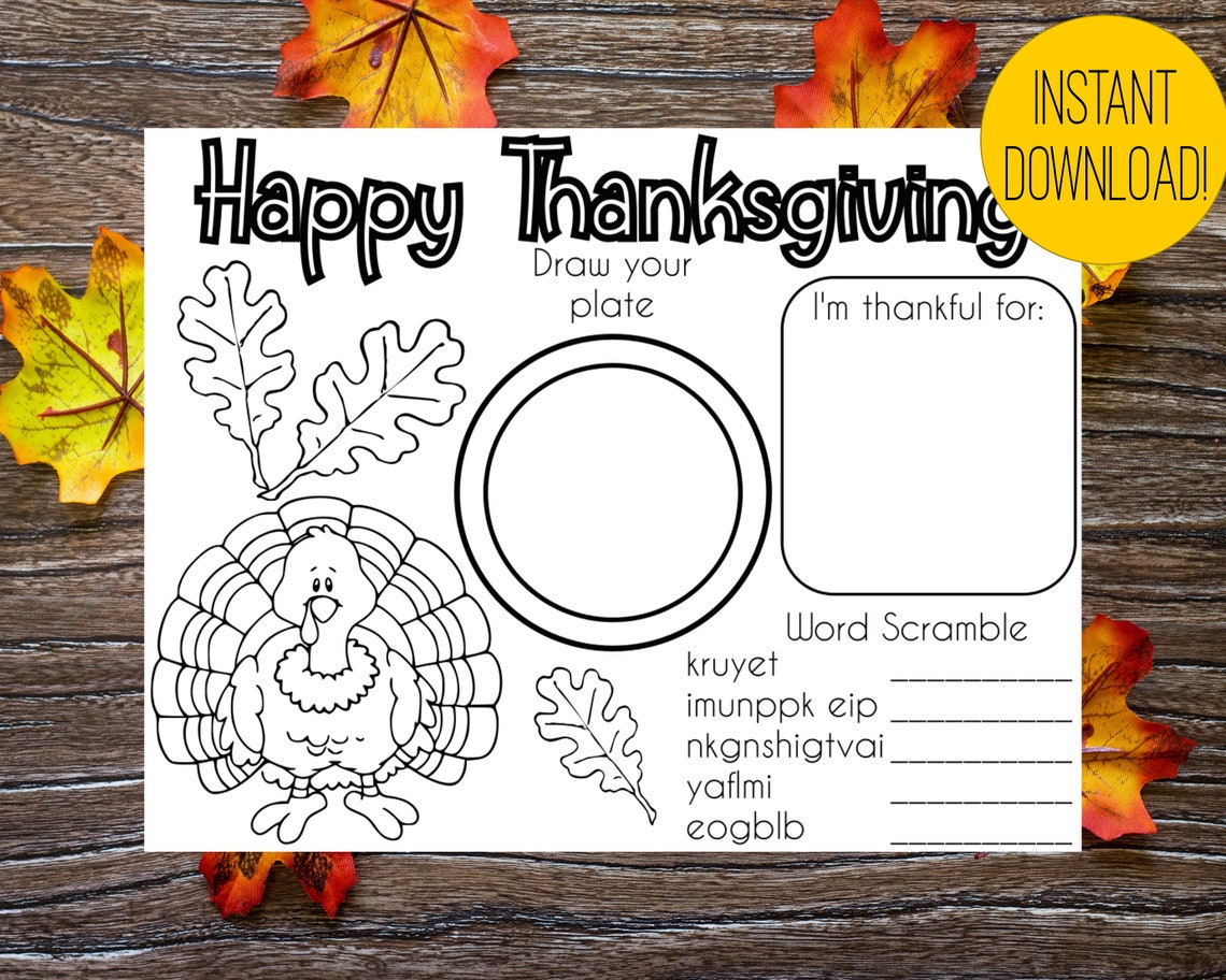 Thanksgiving Activity Placemat, Thanksgiving Game, Kids Game ...