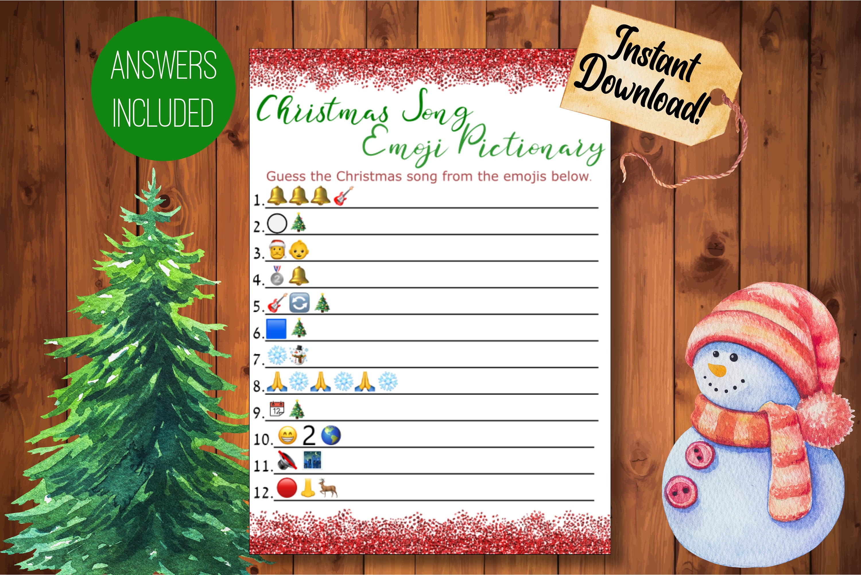 Christmas Song Emoji Pictionary Game, Printable, Christmas Game, Kids ...