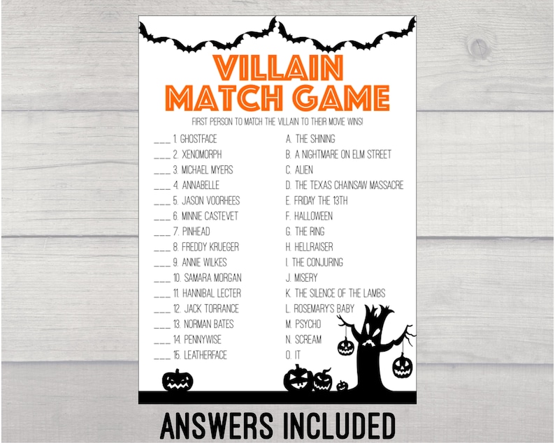 Villain Match Game Printable, Halloween Game Printable, Digital ...