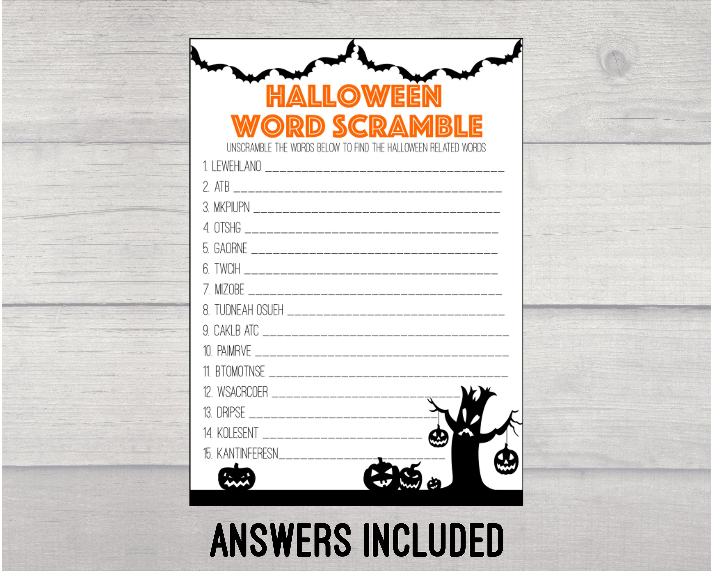 Halloween Word Scramble Printable, Halloween Game Printable, Digital ...