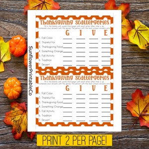 Thanksgiving Scattergories Game, Thanksgiving Game, Kids Game ...