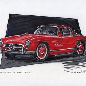 1954 Mercedes Benz 300 SL Gullwing Art Print Sportwagen | Etsy Nederland
