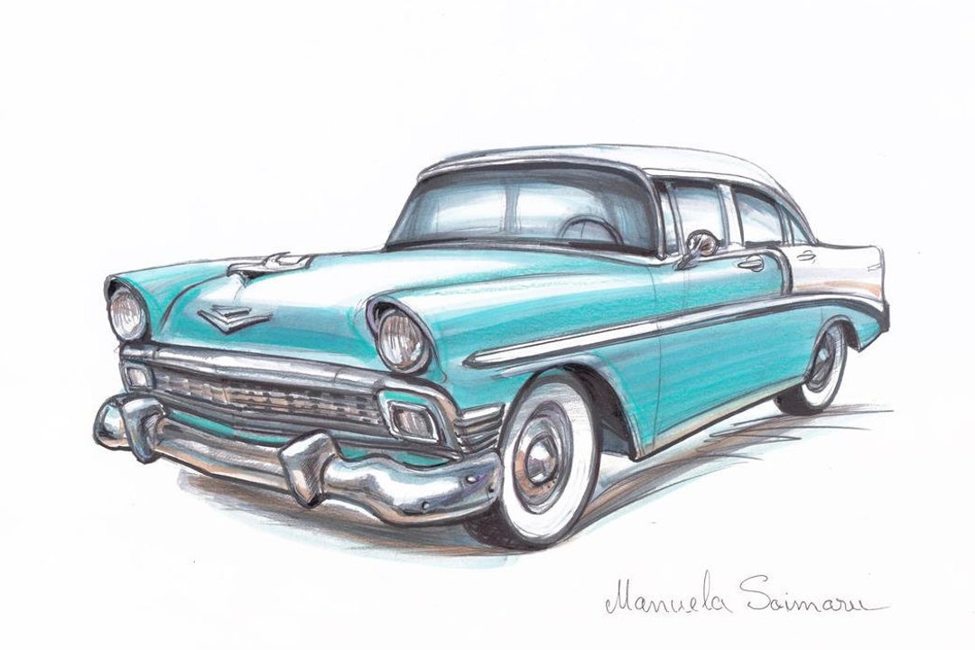 Chevy Drawing 1956 Art Chevy Belair Print Car Portrait Vintage - Etsy ...