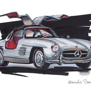 1954 Mercedes Benz 300 SL Gullwing Art Print Sportwagen | Etsy Nederland