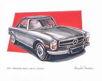 Mercedes Sl Drawing | Etsy