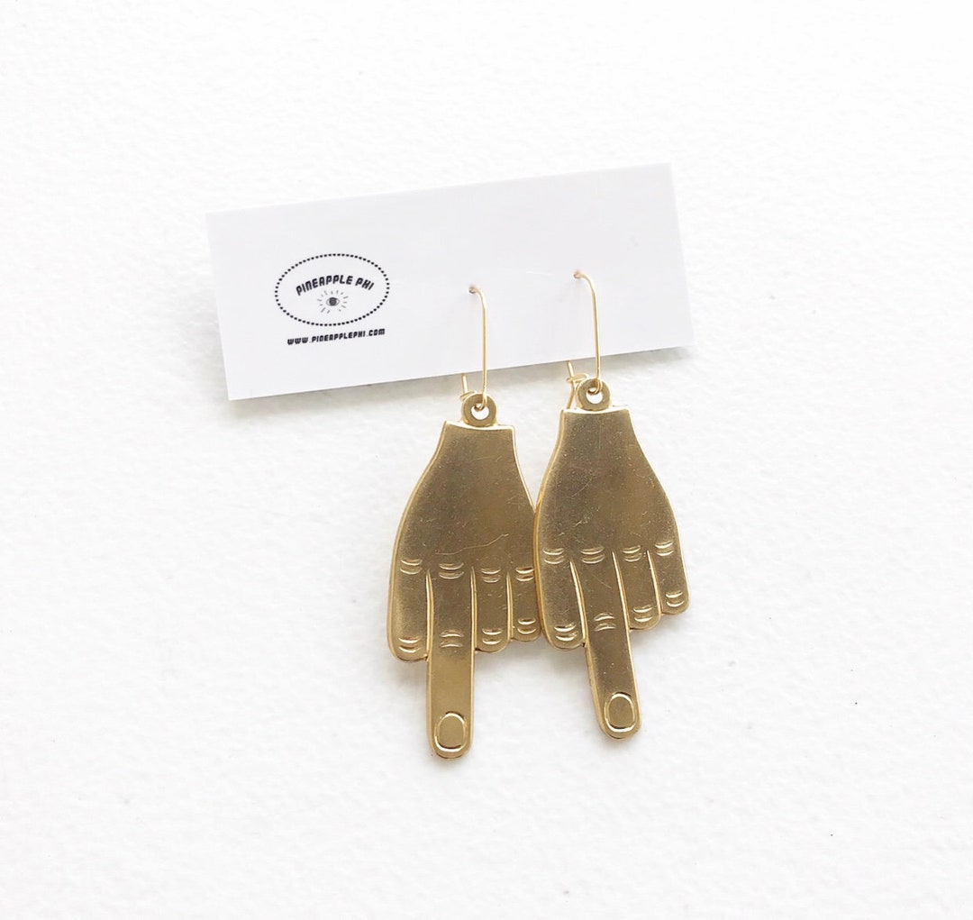 Edgy Gold Middle Finger Dangle Earrings - Statement F U Jewelry for ...