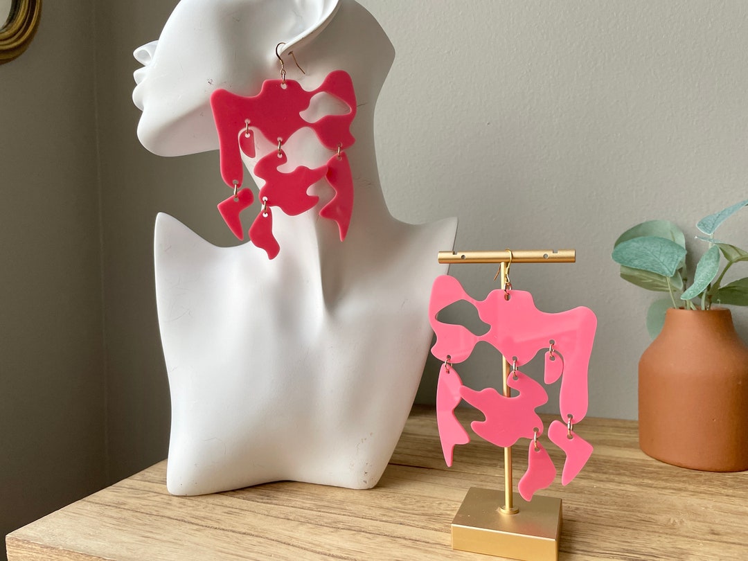 Extra Large Statement Earrings, Long Pink Dangle Earrings, Oversized ...