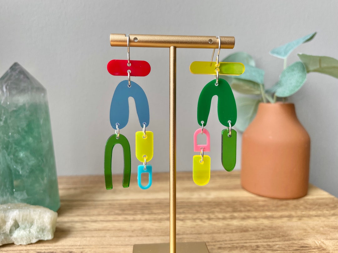 Modern Acrylic Earrings for Women, Multicolor Asymmetric Earrings ...