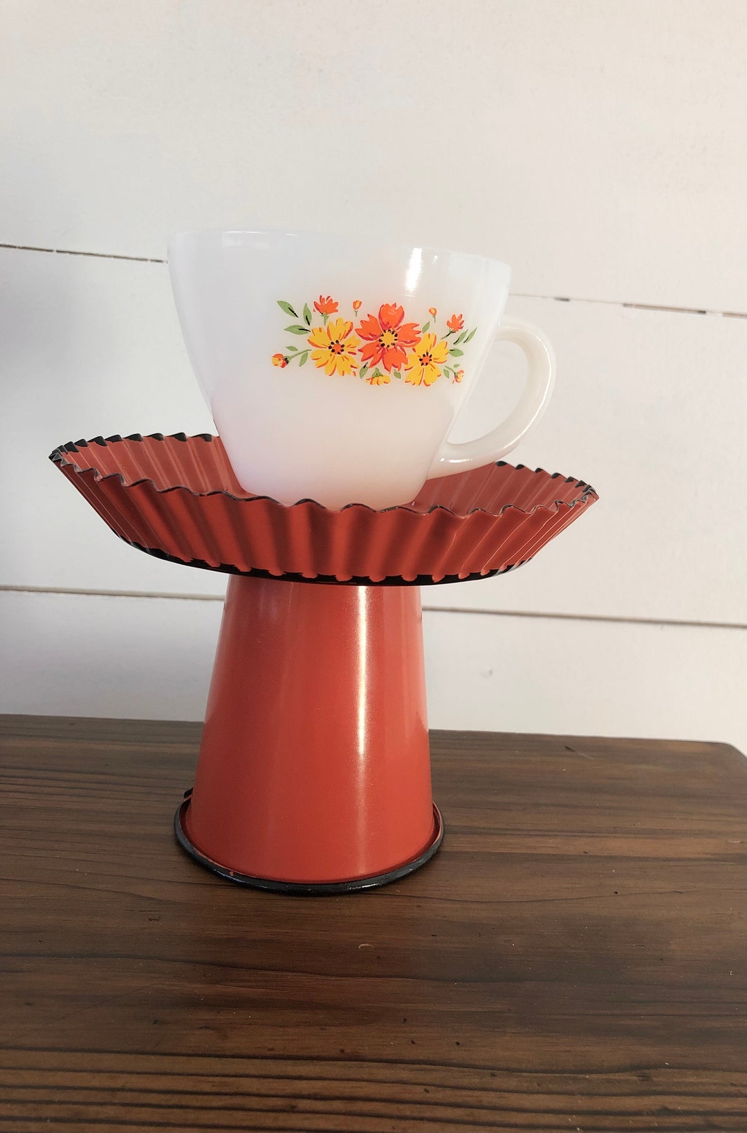 Vintage Fire King Milk Glass Floral Tea Mug - Etsy