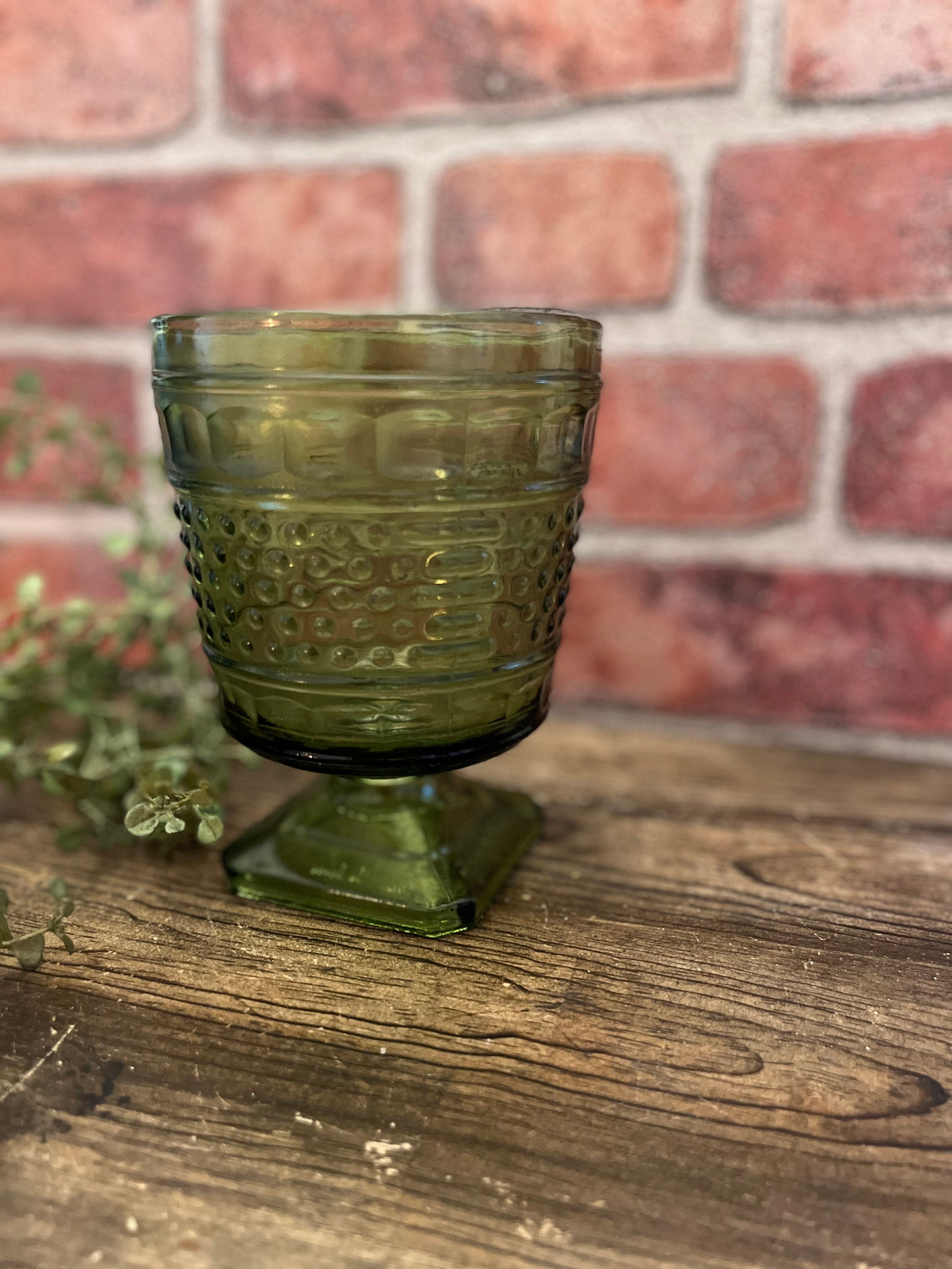 Vintage Napco Green Footed Glass / Vintage Hobnail Green Glass - Etsy
