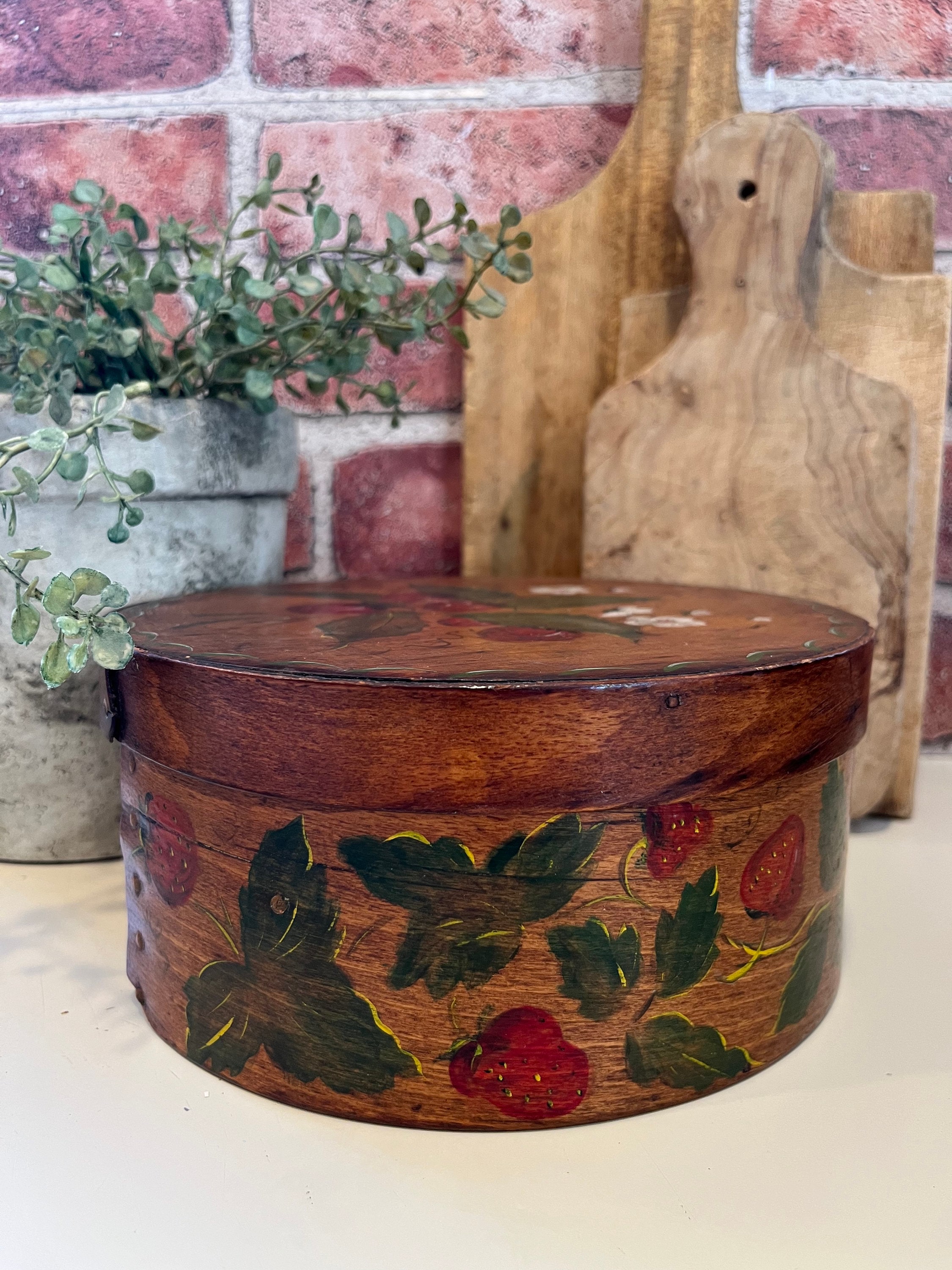 Vintage Wood Round Cheese Box/pantry Box/painted Cheese Box/vintage ...