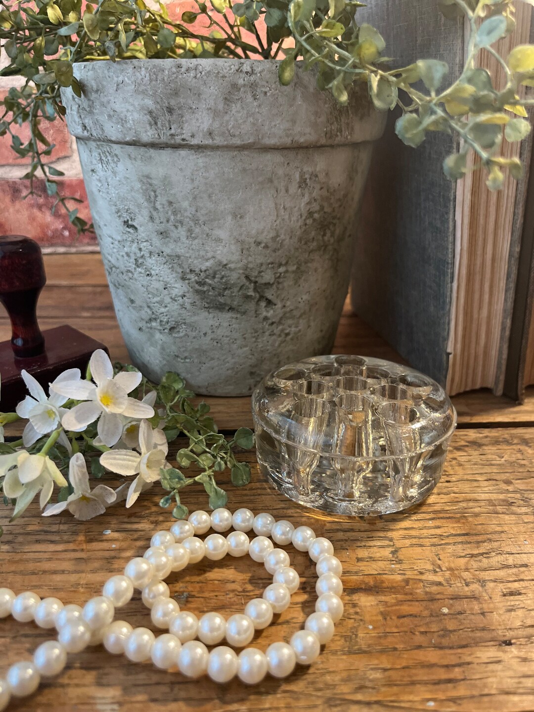Vintage Glass Floral Frog/11 Hole Flower Frog/vintage Vase Floral Frog ...