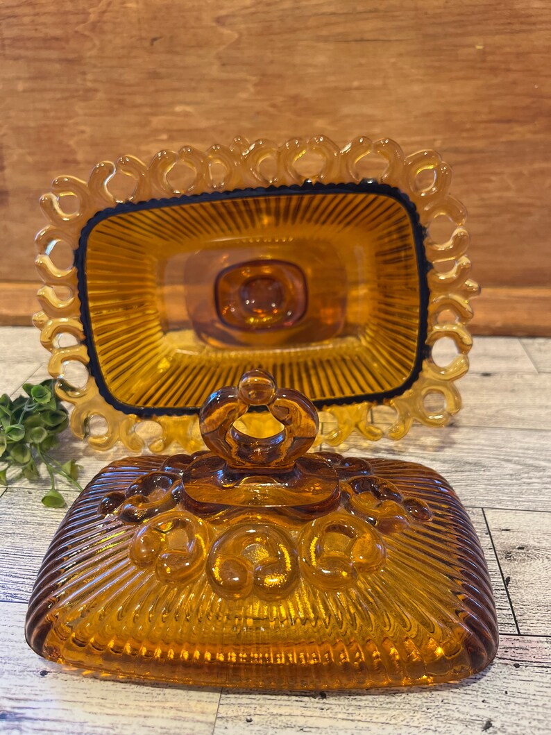 Vintage Pedestal Amber Candy Dish With Lid/ribbed Amber Glass ...