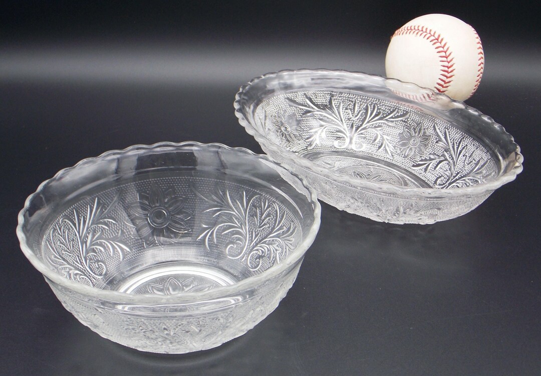 Two Vintage Sandwich Glass Bowls - Round and Oval Sandwich Glass Bowls ...