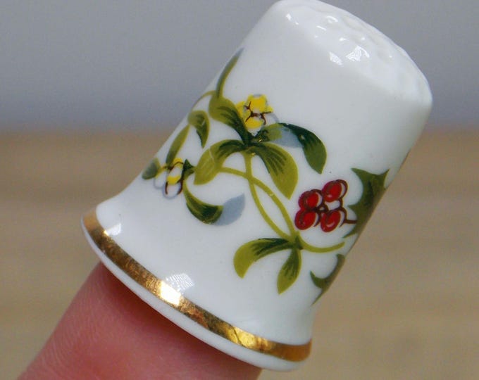 Holly and Mistletoe Thimble - Bone China Thimble Made in England - Etsy