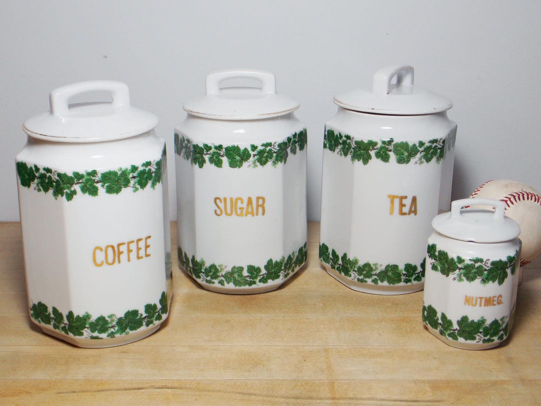 Vintage Green/white Canister Set - Set of 4 Antique Kitchen Canisters ...