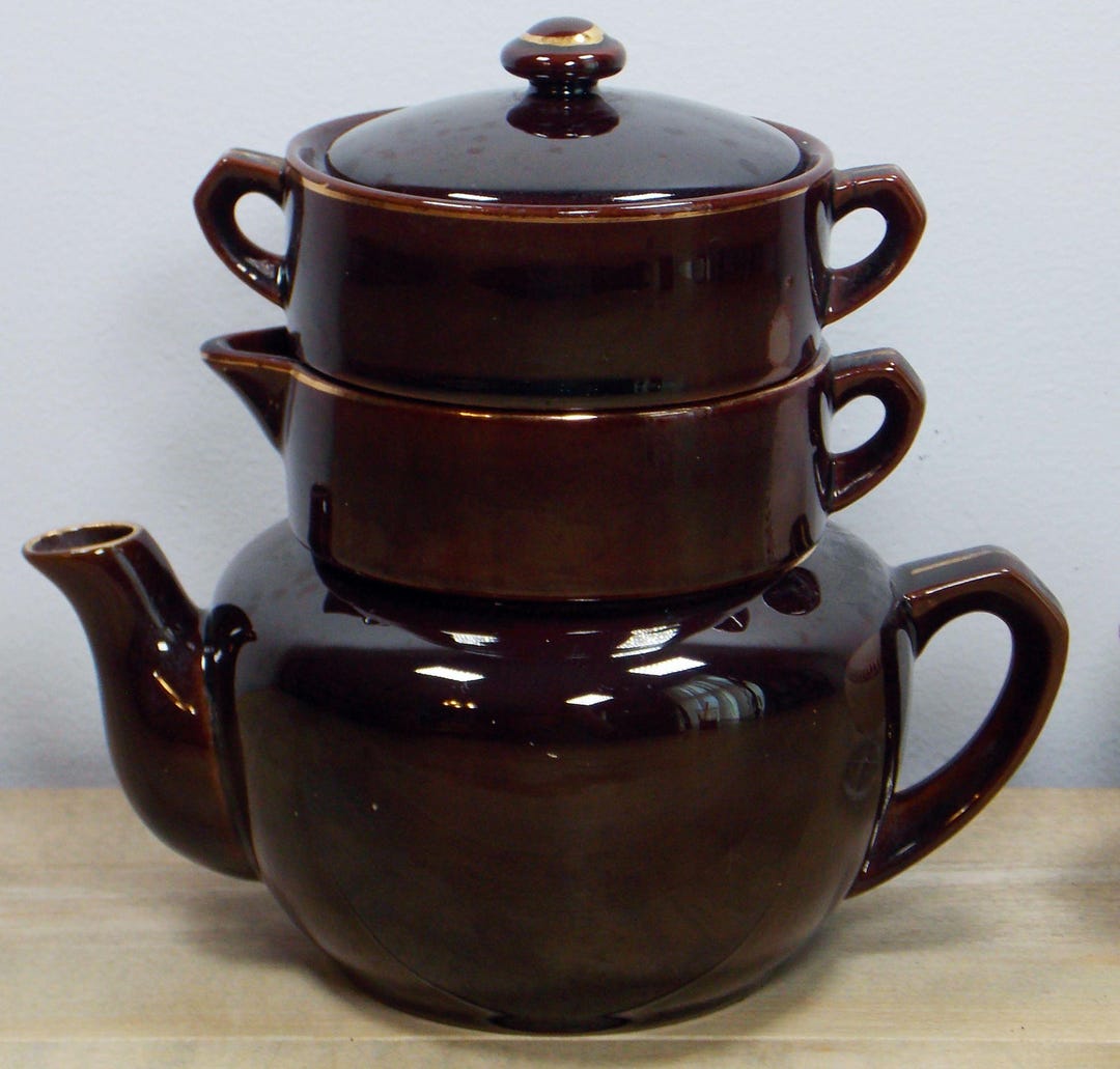 Tea Pot With Stacked Sugar/creamer - Stacking Tea for One Set - Etsy