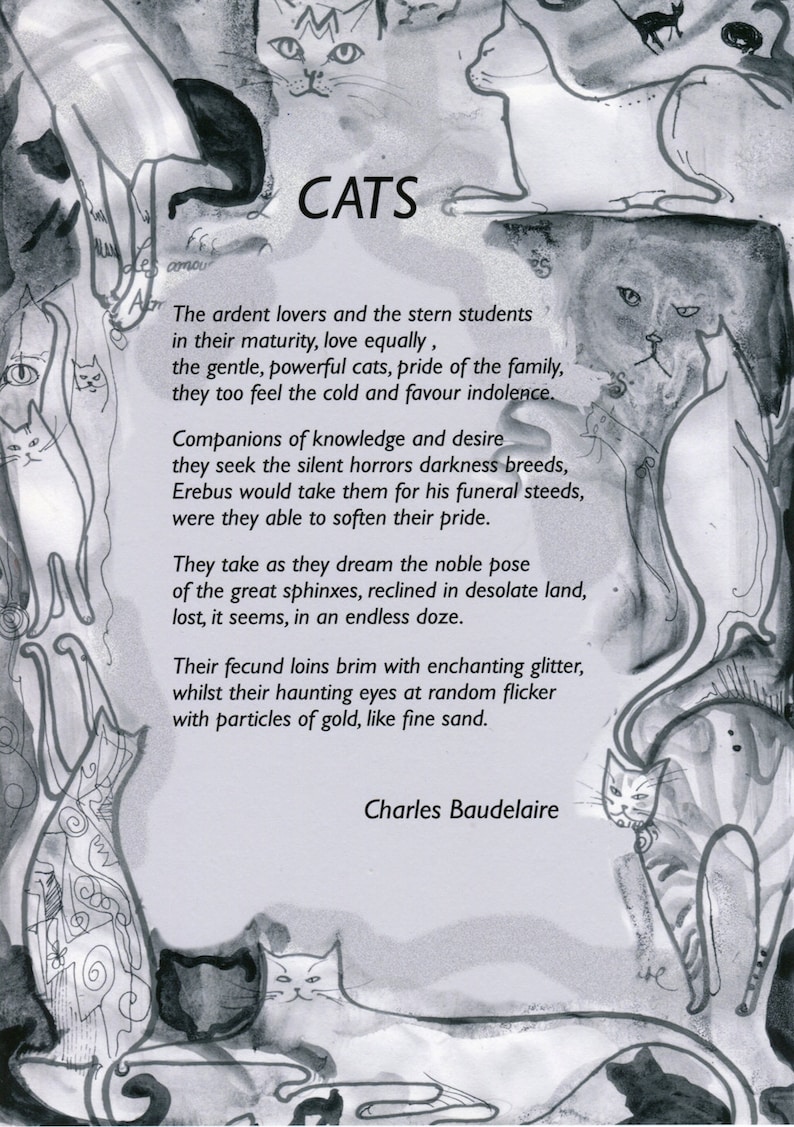 CATS. Hand Written and Illustrated Poem Les Chats - Etsy UK