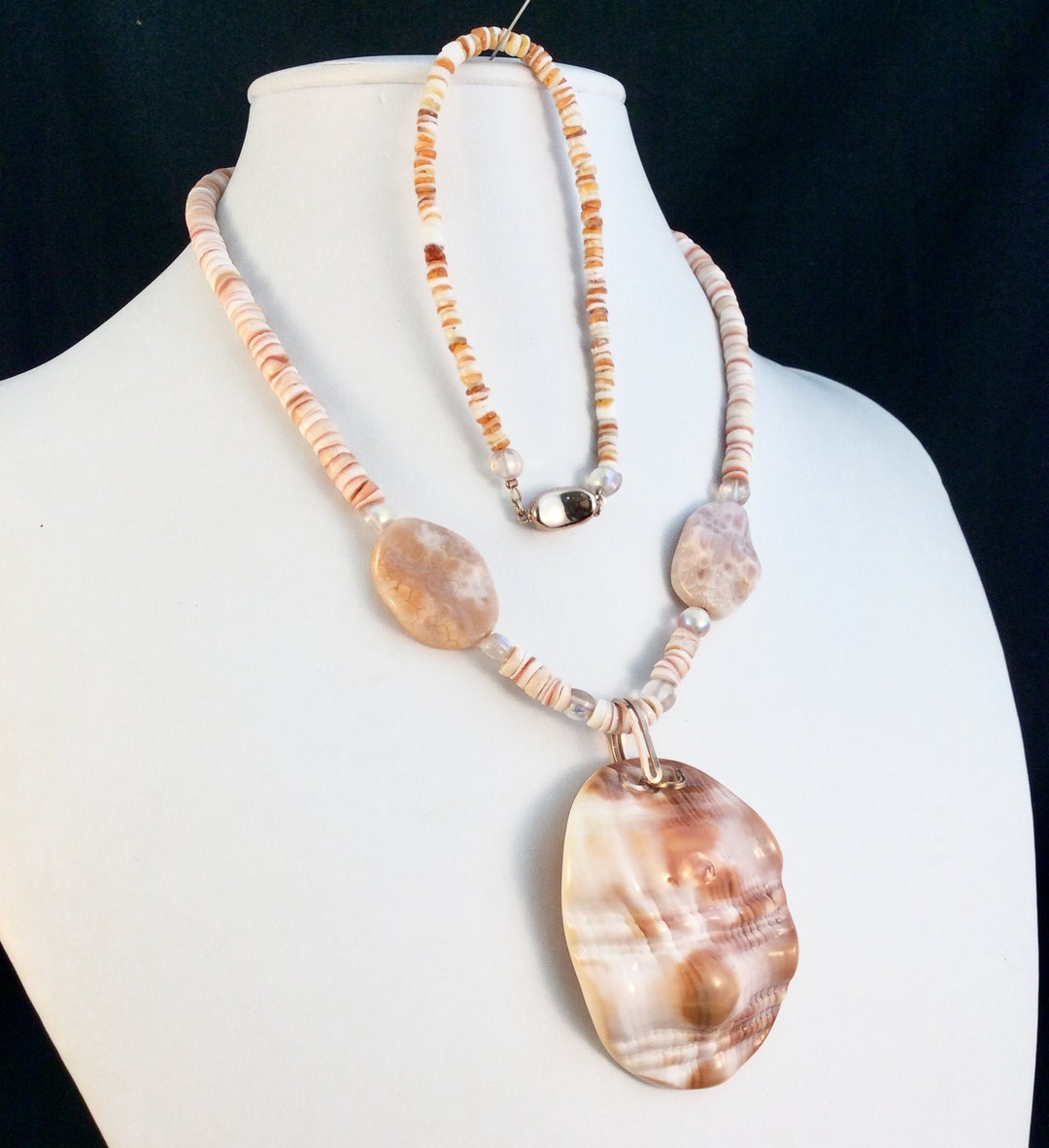 Beachy Necklace and Bracelet, Statement Shell Necklace, 3 in 1 Necklace ...