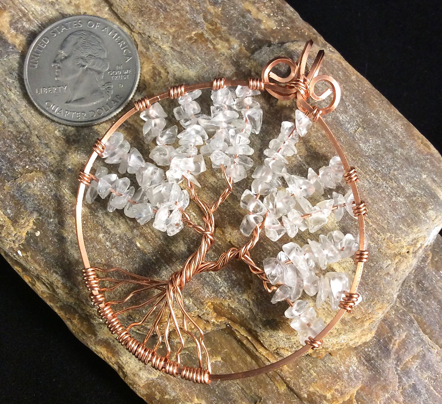 April Tree of Life Pendant, Crystal Tree of Life Pendant, Copper and ...