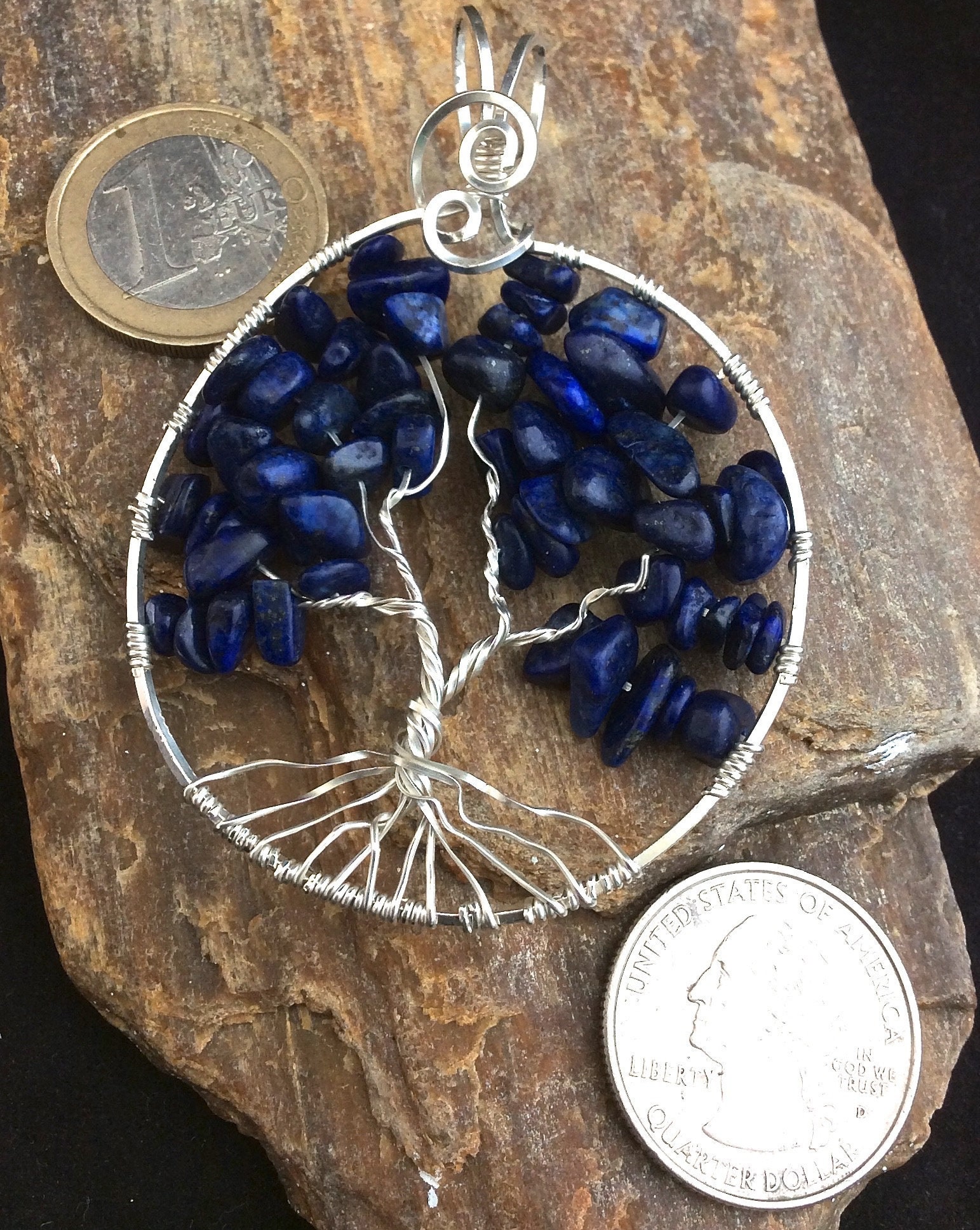 Lapis Lazuli Tree of Life Pendant, Blue Tree of Life Necklace, Sterling ...