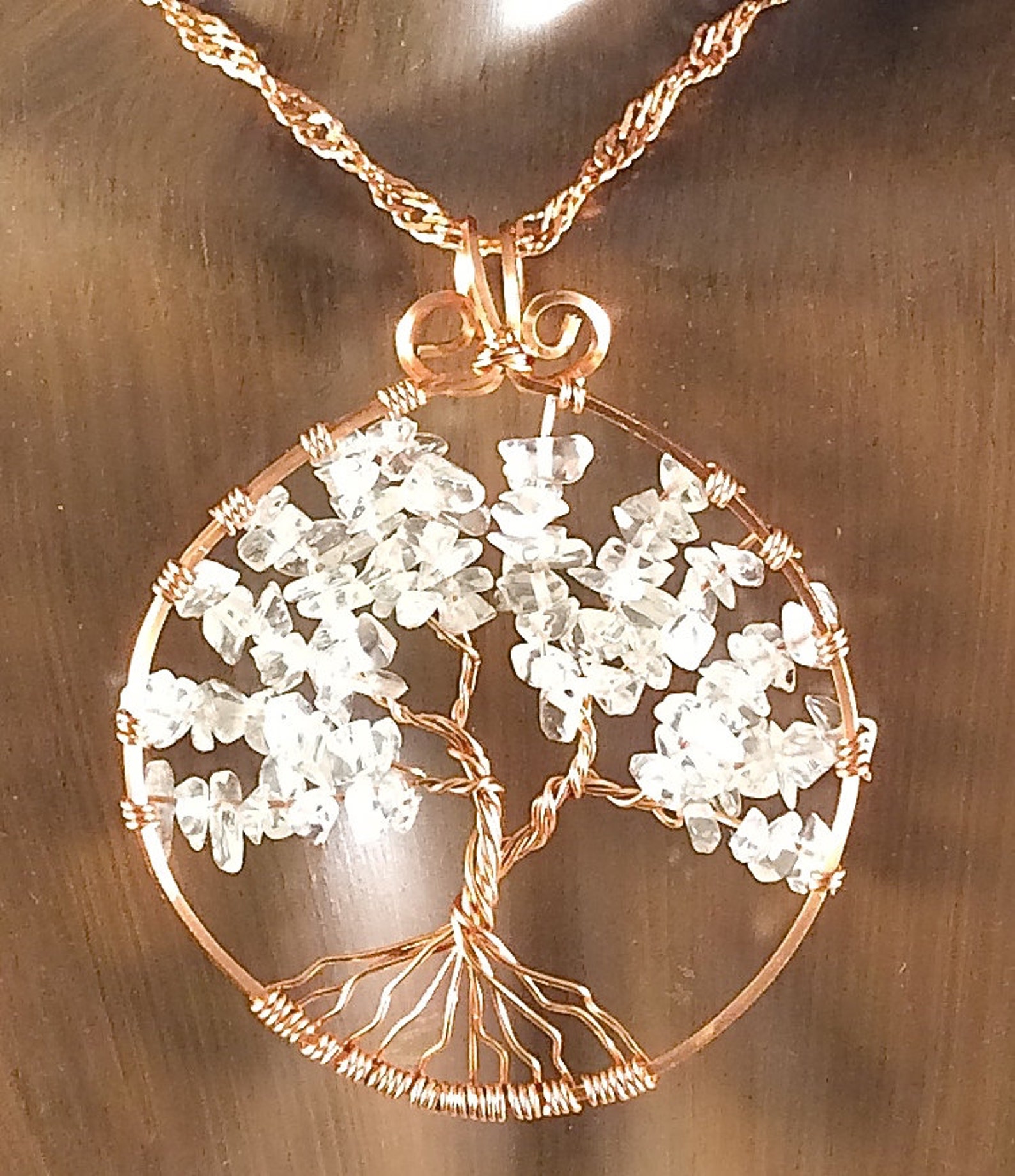 April Tree of Life Pendant, Crystal Tree of Life Pendant, Copper and ...