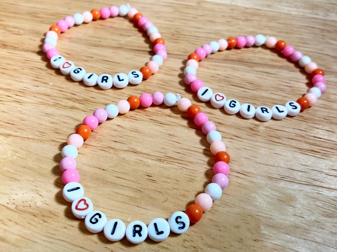 I Love Girls Lesbian Pride Flag Kandi Beaded Bracelet Single 7 Inch