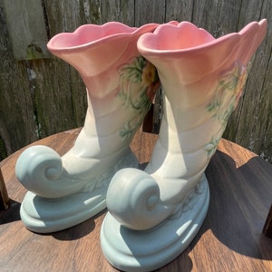 Vintage Hull Art Pottery Wildflower Cornucopia Vase Set of 2 Pink Blue ...