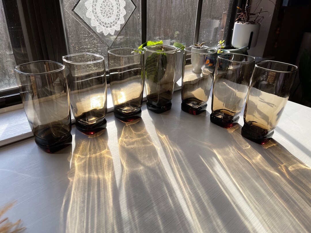 Vintage Libbey Smokey Brown Glassware Mid Century Modern Tumbler Retro ...