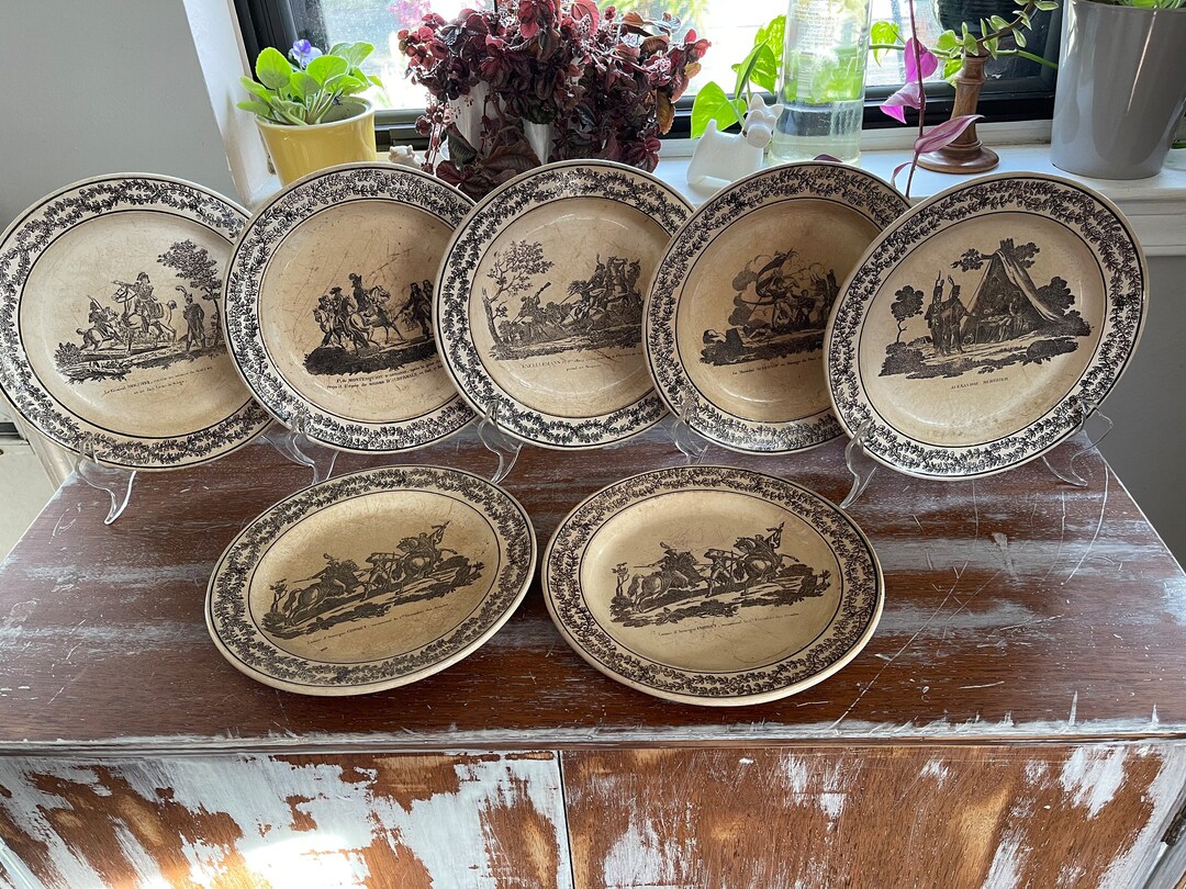 Antique French Montereau Plate Set: Napoleon Generals, 1809 Earthenware ...