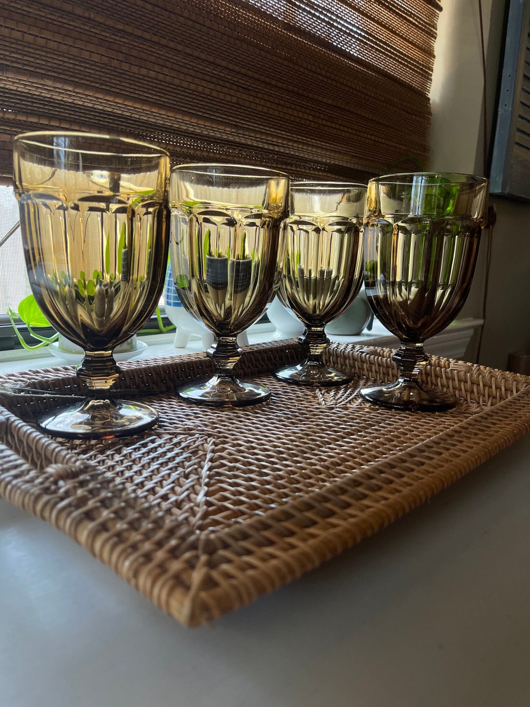 Libbey Duratuff Mocha Brown Goblet Set of 4 Drinking Glasses Gibraltar ...