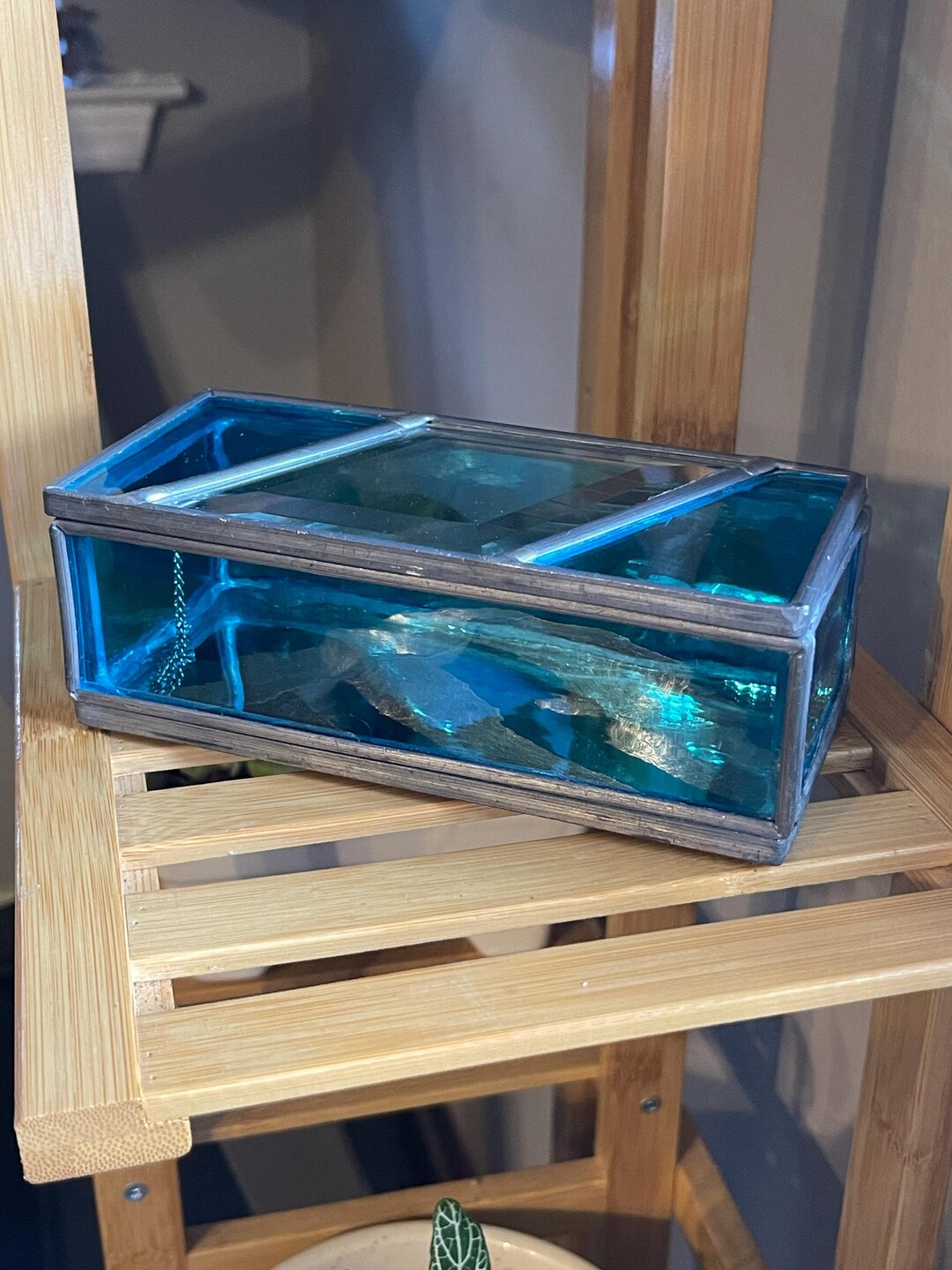 Anne Slayton Sky Blue Stained Glass Trinket Box Clear Glass Jewelry Box ...