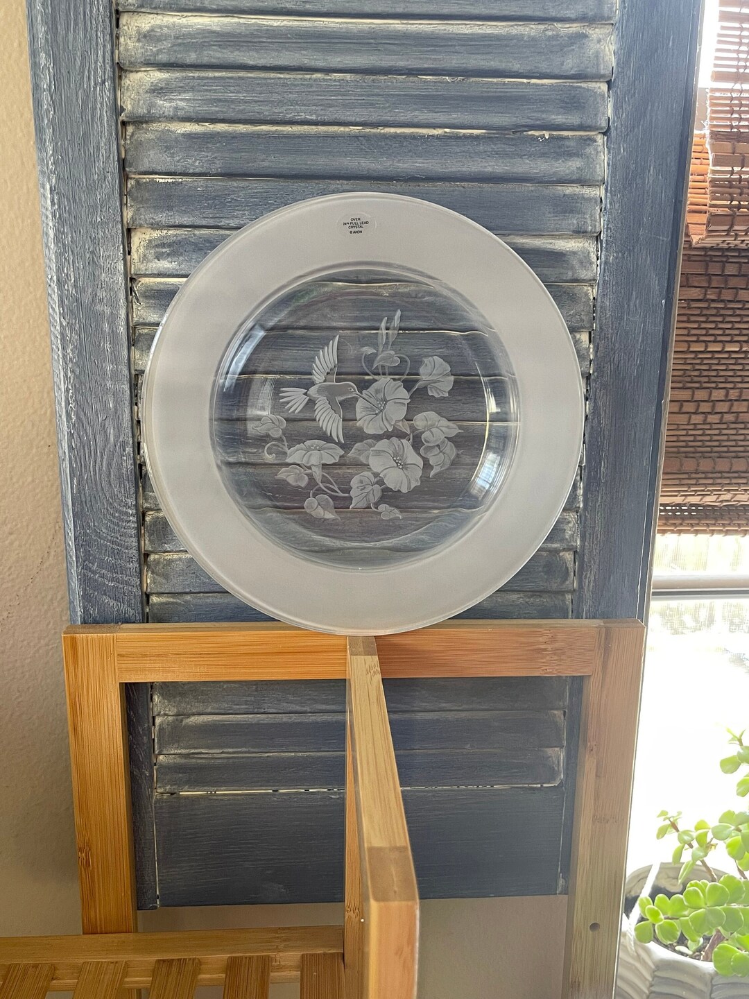 Avon Lead Crystal Hummingbird Dessert Salad Plates Set of 2 Clear Glass ...