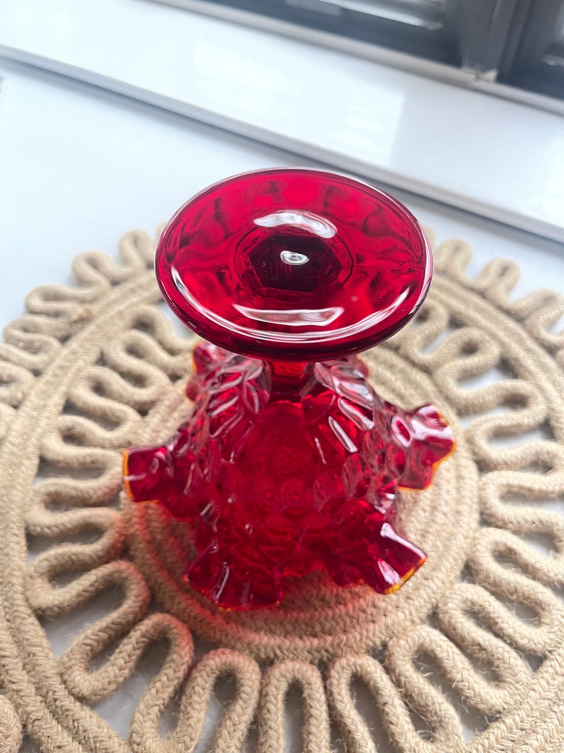 Vintage Fenton Ruby Red Glass Thumbprint Amberina Rim Compote - Etsy