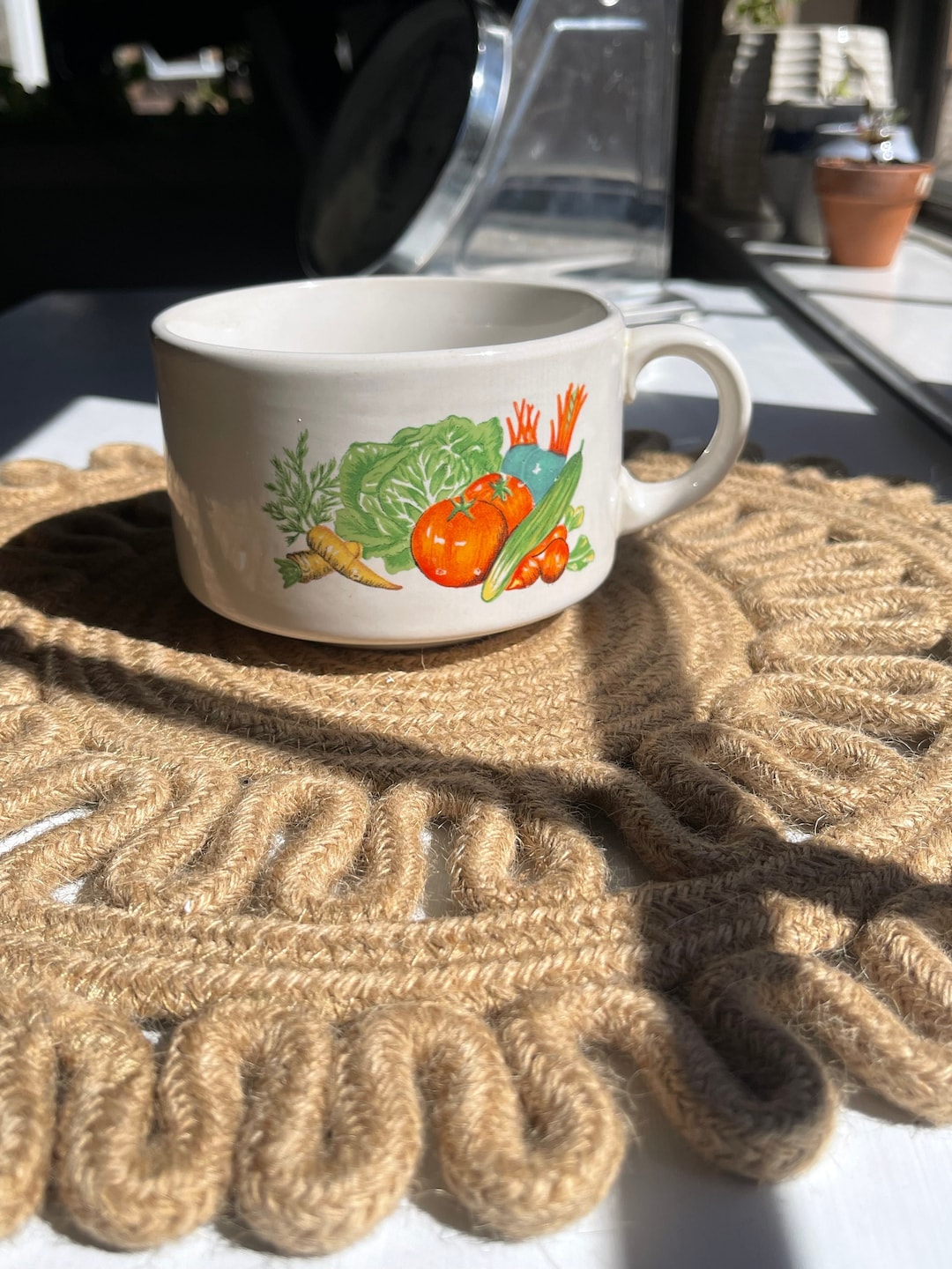 Vintage Vegetable Soup Mug With Handle Retro Kitchen Vegetable Design ...