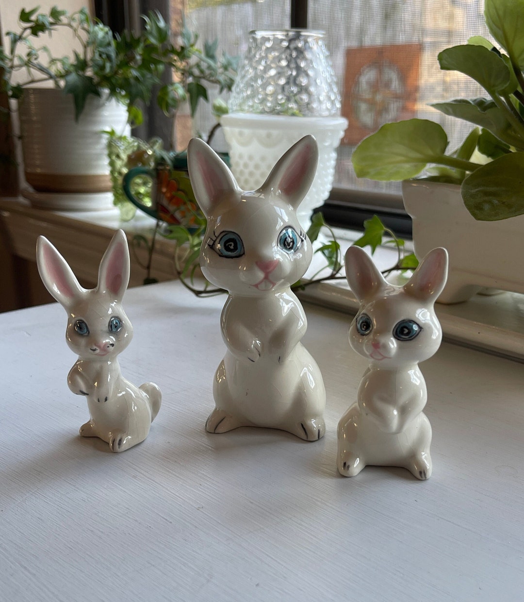 Hand-painted Ceramic Rabbit Family: Easter Decor, Woodland Set of 3 - Etsy