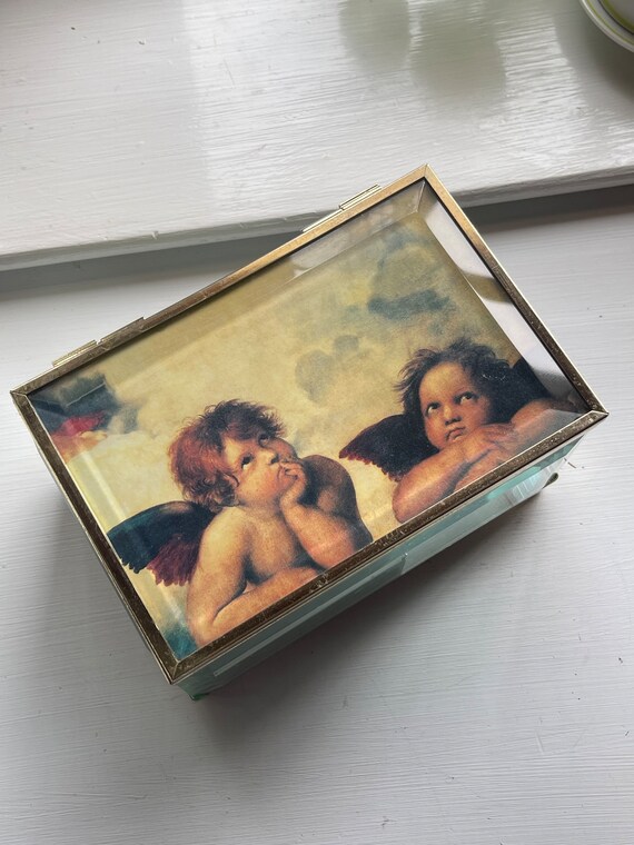 Music Box Mirrored Light Blue Stained Glass and Brass… - Gem