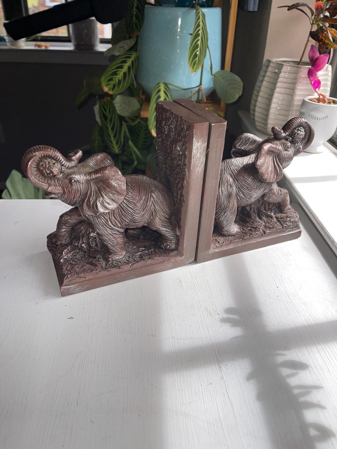 Set of Elephant Bookends Pair Resin Jungle Safari Animal Decor Heavy ...