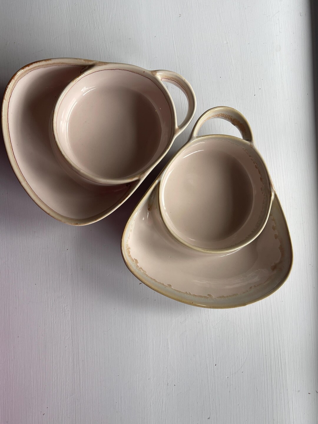 Blush Pink Stoneware Divided Bowls Set of 2 for Chips Dip Snacks by LTD ...