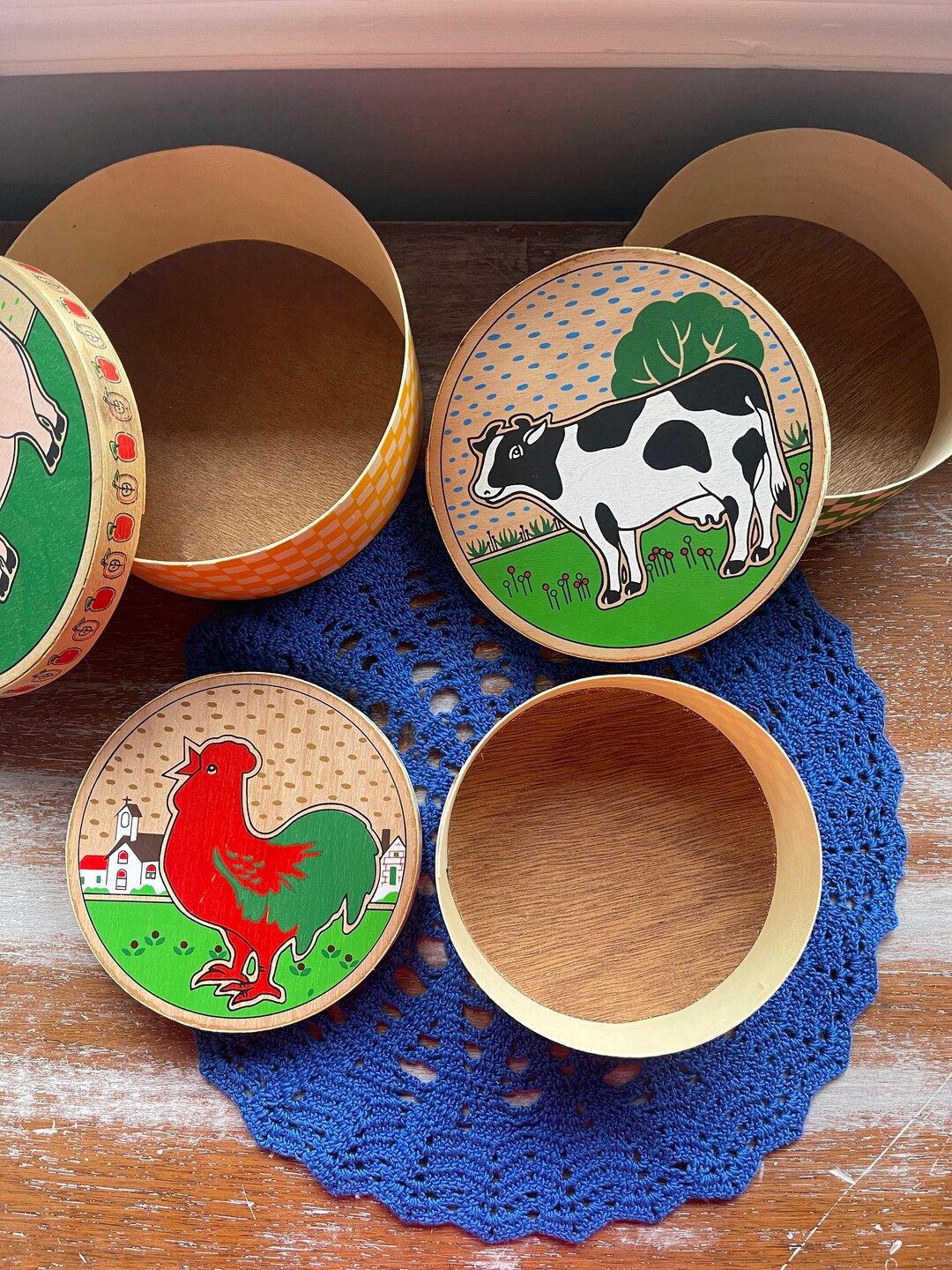 Vintage Nesting Boxes Painted Farm Animal Balsa Wood Shaker Style 1980s ...