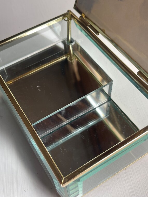 Music Box Mirrored Light Blue Stained Glass and Brass… - Gem