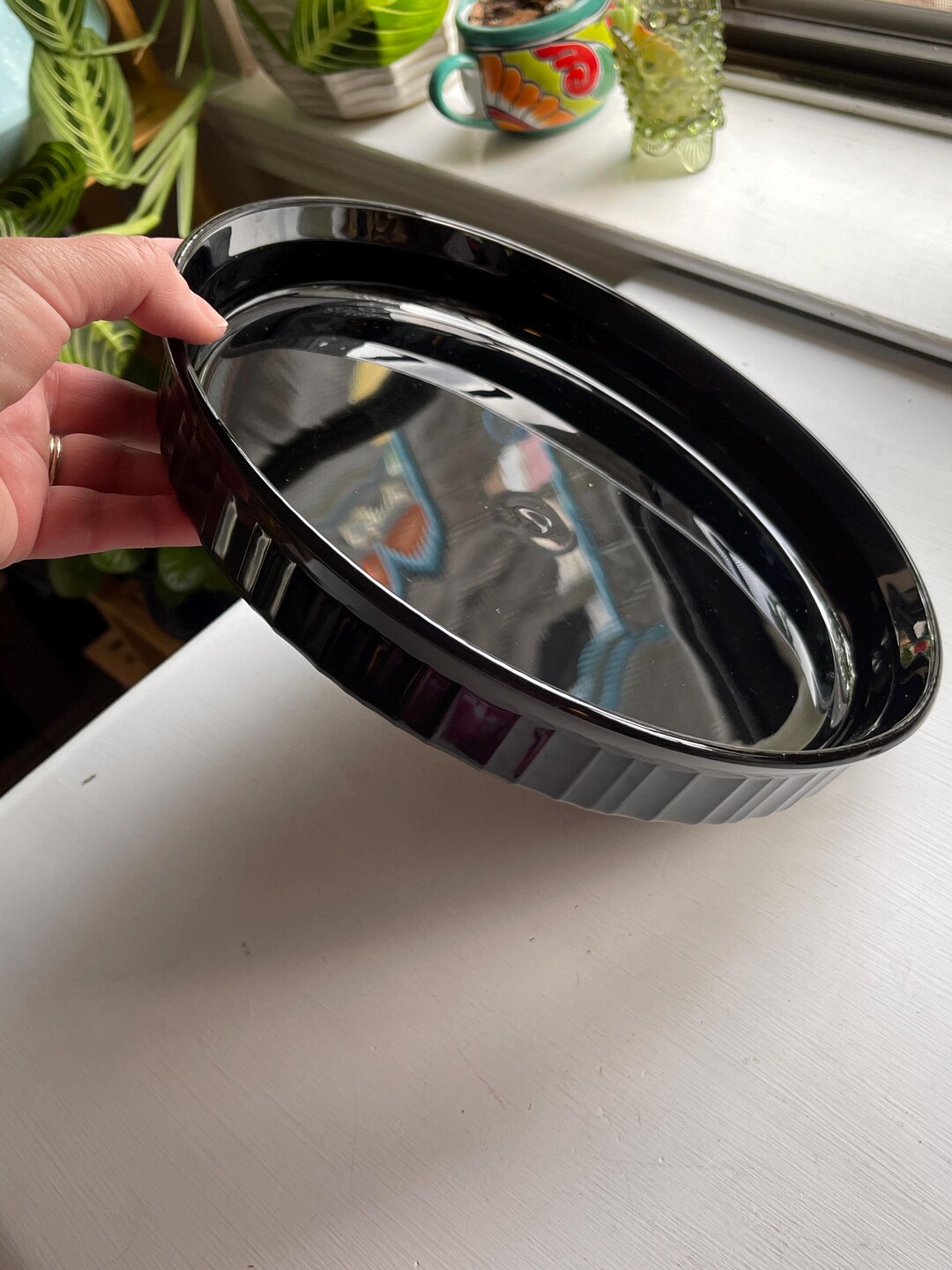 Black Corning Ware Round Dish Ribbed Side Amethyst Glass Casserole Dish ...