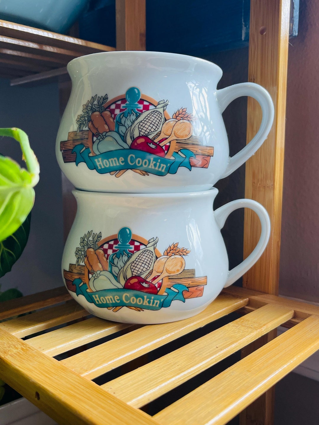 Pair of Soup Mugs With Handles Home Cookin' Retro Kitchen Vegetable ...