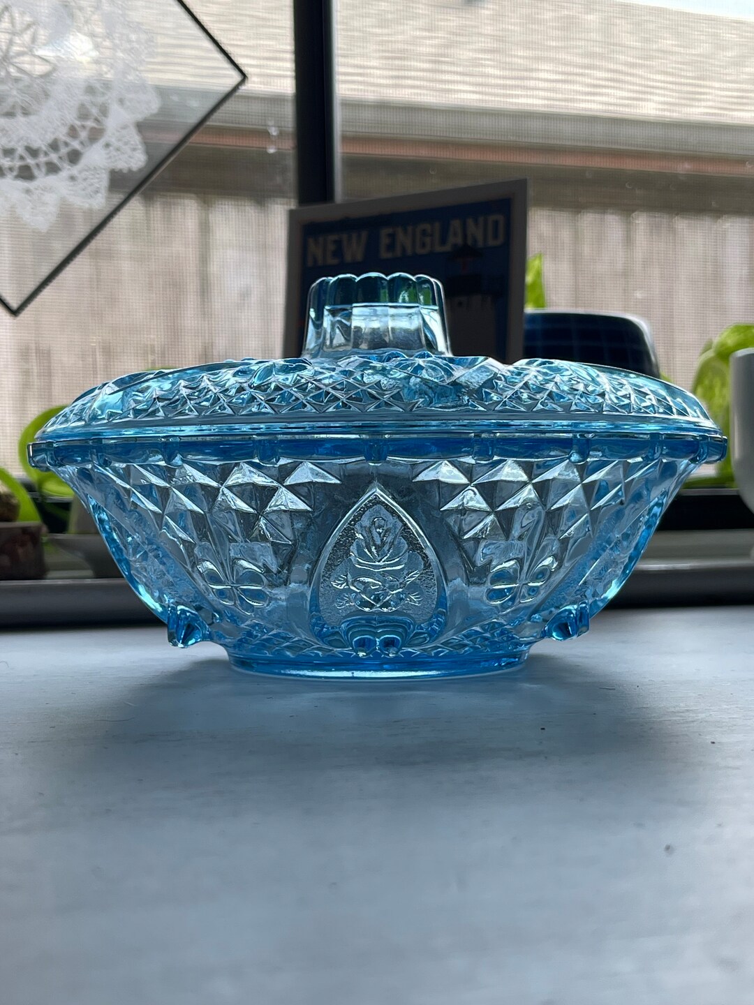 Blue Glass Lidded Dish Ice Blue Candy Dish KIG Malaysia Lidded Dish ...