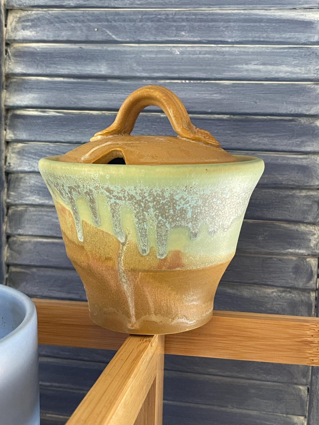 Ansel Beck Pottery Lidded Jar: Drip Glaze Stoneware Sugar Bowl - Etsy