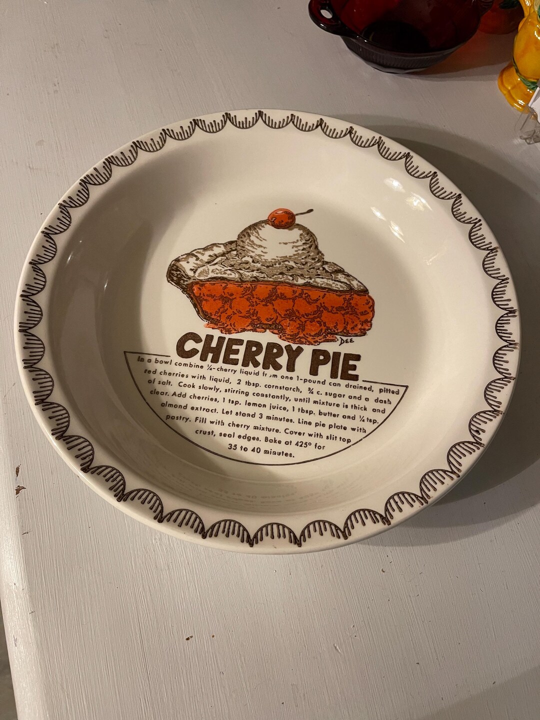 Vintage Cherry Pie Recipe Dish: Royal China Jeannette Ironstone Baker ...