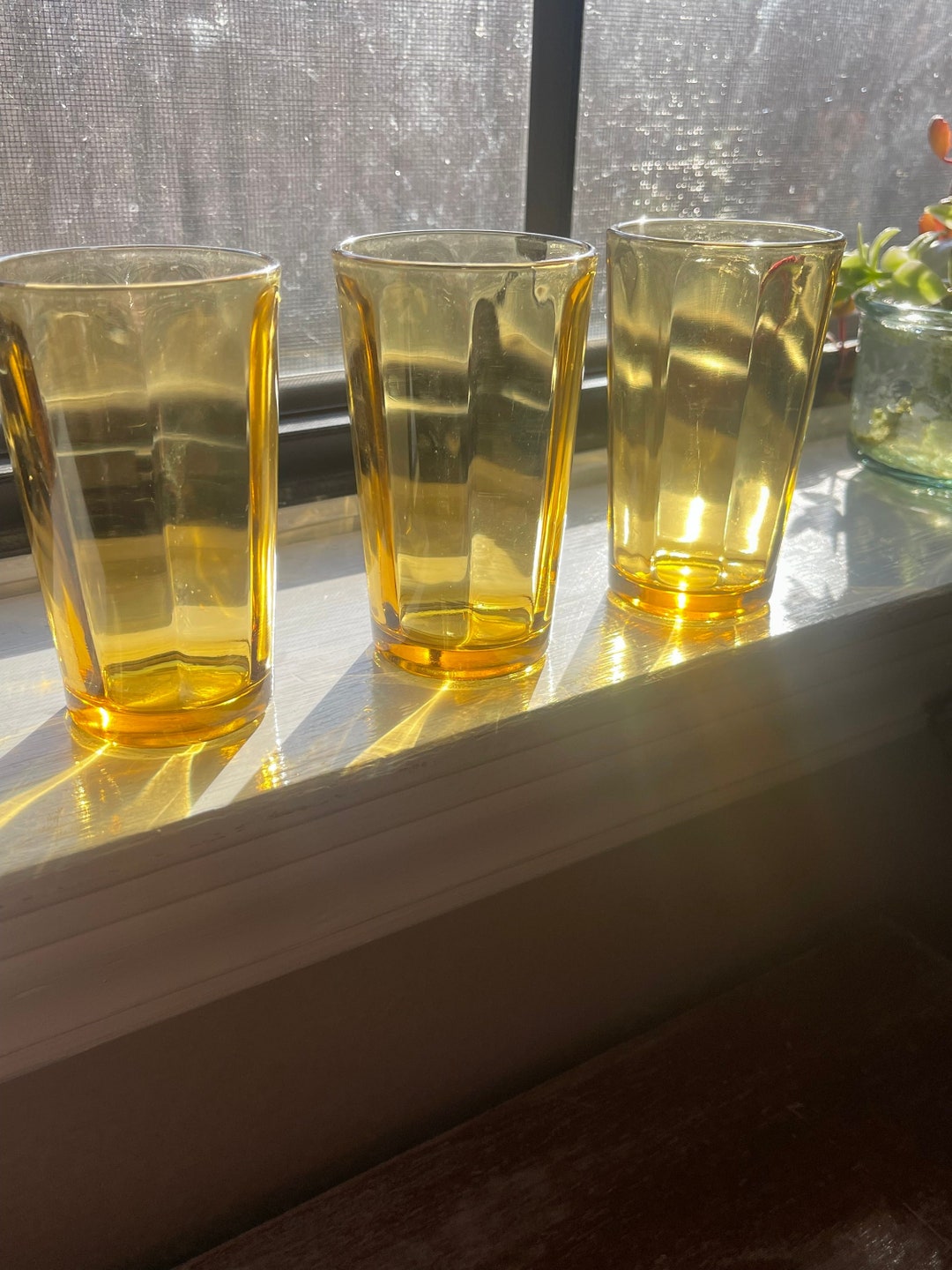 Vintage Amber Colored Small Juice Glasses Marigold Glass Set of 3 Juice ...