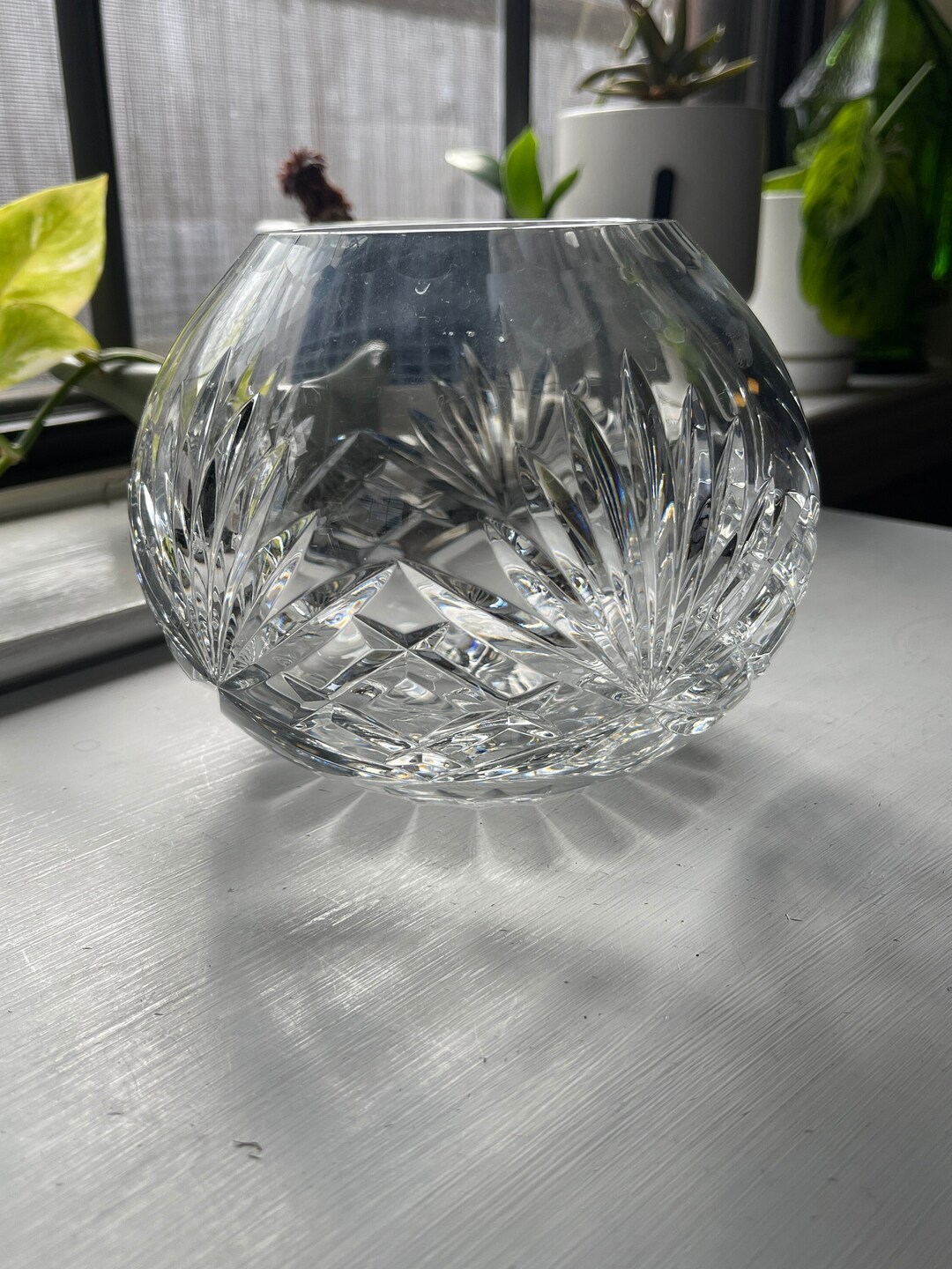 Rogaska Crystal Rose Bowl Cut Crystal Cut Fans and Criss Cross Pattern ...